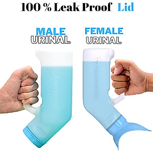 Female Urinal Spill Proof 32 oz (2 Pack)- Urinal for Women & Men - Pee Funnel - Unisex Bed Pan - Portable Urinals for Women - Sturdy Female Urination Device for Car Travel, Road Trip Essentials