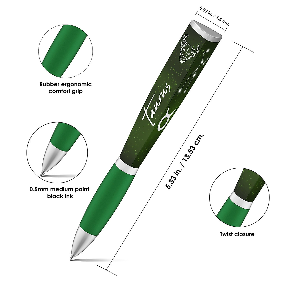 ANINKABOVE Zodiac Sign Ballpoint Pen (1 Pen, 3-Sided) Zodiac Pen Gift, Cool Pens Constellation Design, Zodiac Gifts Pretty Pens - Fancy Pens Great Astrology Gifts for Women and Men (Taurus Pen)