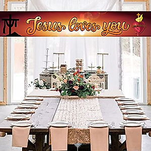 MEFENG Jesus Love You Banner,Yard Sign Nativity Baptism Backdrop,Christmas Holiday Party Supplies,Merry Christmas Party Decorations-9.8 x 1.6 Feet