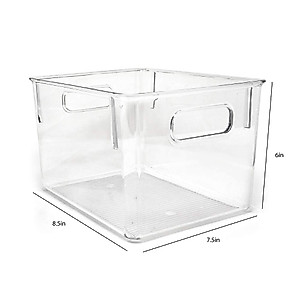 Isaac Jacobs 3-Pack Medium Clear Storage Bins with Handles, Plastic Organizer for Home or Fridge/Freezer, Pantry and Kitchen Non-Slip Container Set, BPA Free, Food Safe (3-Pack, Medium)