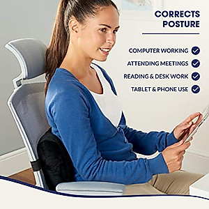 RELAX SUPPORT RS7-X Lumbar Support Pillow - Medium Firm Memory Foam Office Chair Back Support - Promotes Spinal Alignment & Better Posture - Non-Slip Strap, Washable Cover - Fits Wheelchair, Recliner