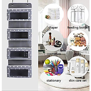 Baby Organizer Baby Over Door Organizer Nursery Closet Canbinet Baby Storage Bedroom Wall Hanging Storage 4 Clear Window Pocket Wall Mount Storage Organizer with 2 Mental Hooks