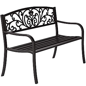 50" Patio Park Outdoor Garden Bench, Sturdy Metal Cast Iron Patio Park Bench, Front Yard Decor Seat Leisure Chair Outdoor Porch Furniture, Reinforced Steel, Durable, Patio Chairs Garden Furniture