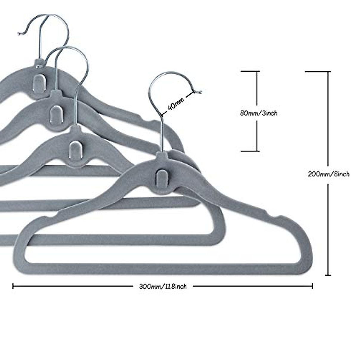 Baby Hangers, 50 Pack Childrens Velvet Hangers - Baby Clothes Hangers Non Slip Velvet with Rotatable Hook,12Inch Space Saver Cascading Velvet Hangers, (Grey)