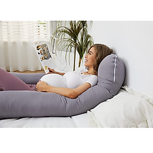 ZZZhen Pregnancy Pillow for Sleeping, U Shaped Maternity Pillow - 56 Inch with Grey Microfiber Removable Cover, Multi- Use and Support Back, HIPS, Legs, Belly for Pregnant Women Sleeping