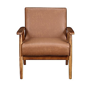Pulaski DS-D030003-329 Wood Frame Faux Leather Accent Chair, 25.38" x 28.0" x 30.5", Cognac Brown