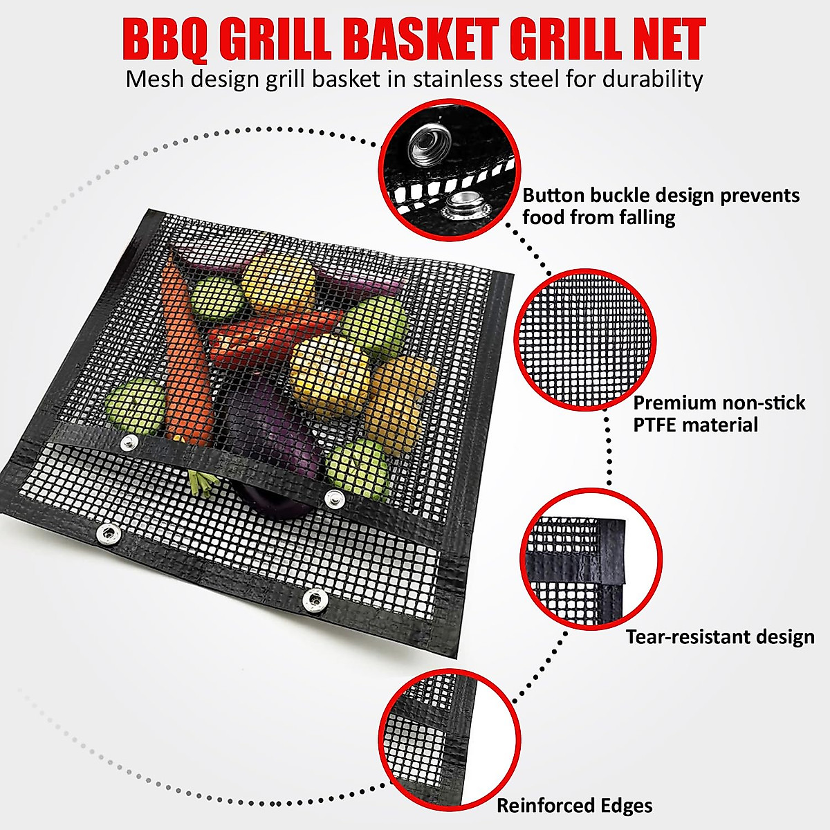 Grill Mesh BBQ Bags LARGE and MEDUIM - Reusable, Non-Stick Barbecue Grilling Pouches - Heat-Resistant, Easy to Clean Accessories - Ideal for Outdoor Electric, Gas, Charcoal Grills | Set of 2