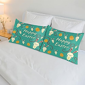 Bunny Happy Easter Satin Pillow Cases Silk Satin Pillowcase for Hair and Skin Standard Set of 2 Super Soft Silk Pillowcase with Envelope Closure (20x26 in)