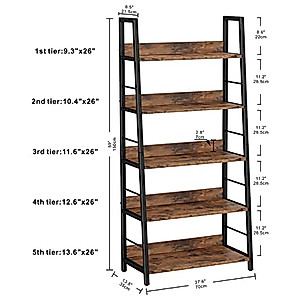 IRONCK Industrial Bookshelves and Bookcases, Ladder Shelf 5 Tier with Metal Frame for Living Room, Home Office, Rustics Brown