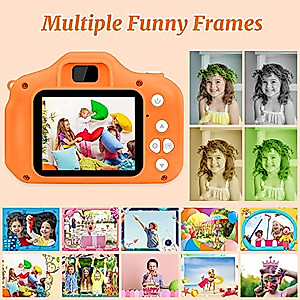 OZMI Digital Mini Camera for Kids, Christmas Birthday Gift for Kids Age 3-12, Selfie Camera for Toddler Boys Girls, Children Toy Camera for 3 4 5 6 7 8 9 Year Old Girls with 32GB Card - Orange