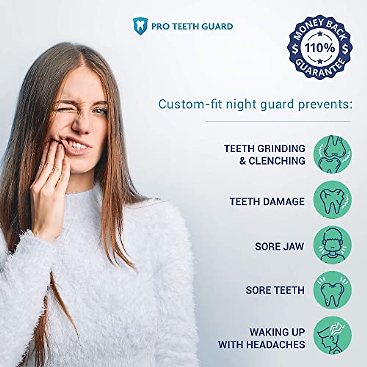 Custom Soft Dental Night Guard for Teeth Grinding (Bruxism), Clenching, Jaw Pain - Women