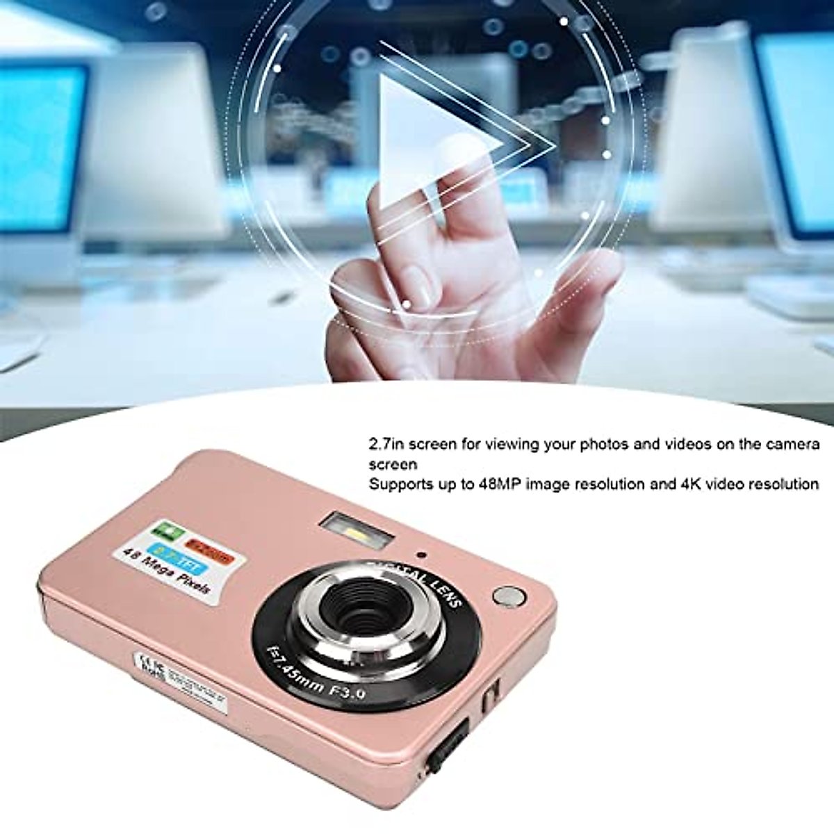 4K Digital Camera, 2.7in LCD Display, Vlogging Camera, 8X Zoom, 48MP, Rechargeable Mini Camera, with Fill Light, Anti Shake, for Photography Continuous Shooting (Pink)