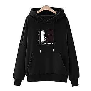 JDHUFEI Womens Oversized Sweatshirts Fall Fashion Hoodies Cute Cat Print Loose Tops Casual Long Sleeve Pullover with Pockets