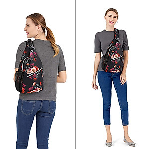 MOSISO Sling Backpack,Travel Hiking Daypack Cottonrose Crossbody Shoulder Bag, Black, Medium