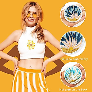 16 Pcs Iron on Patches Vintage Groovy Retro Hippie Patches Boho Embroidered Applique Peace Sign Sew on Patches for Backpacks Clothing Hat Jeans Jacket