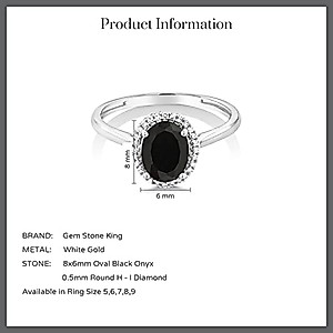 Gem Stone King 10K White Gold 8X6MM Oval Gemstone Birthstone & White Diamond Halo Engagement Ring | Wedding Anniversary Promise White Gold Ring For Women | Size 5,6,7,8,9
