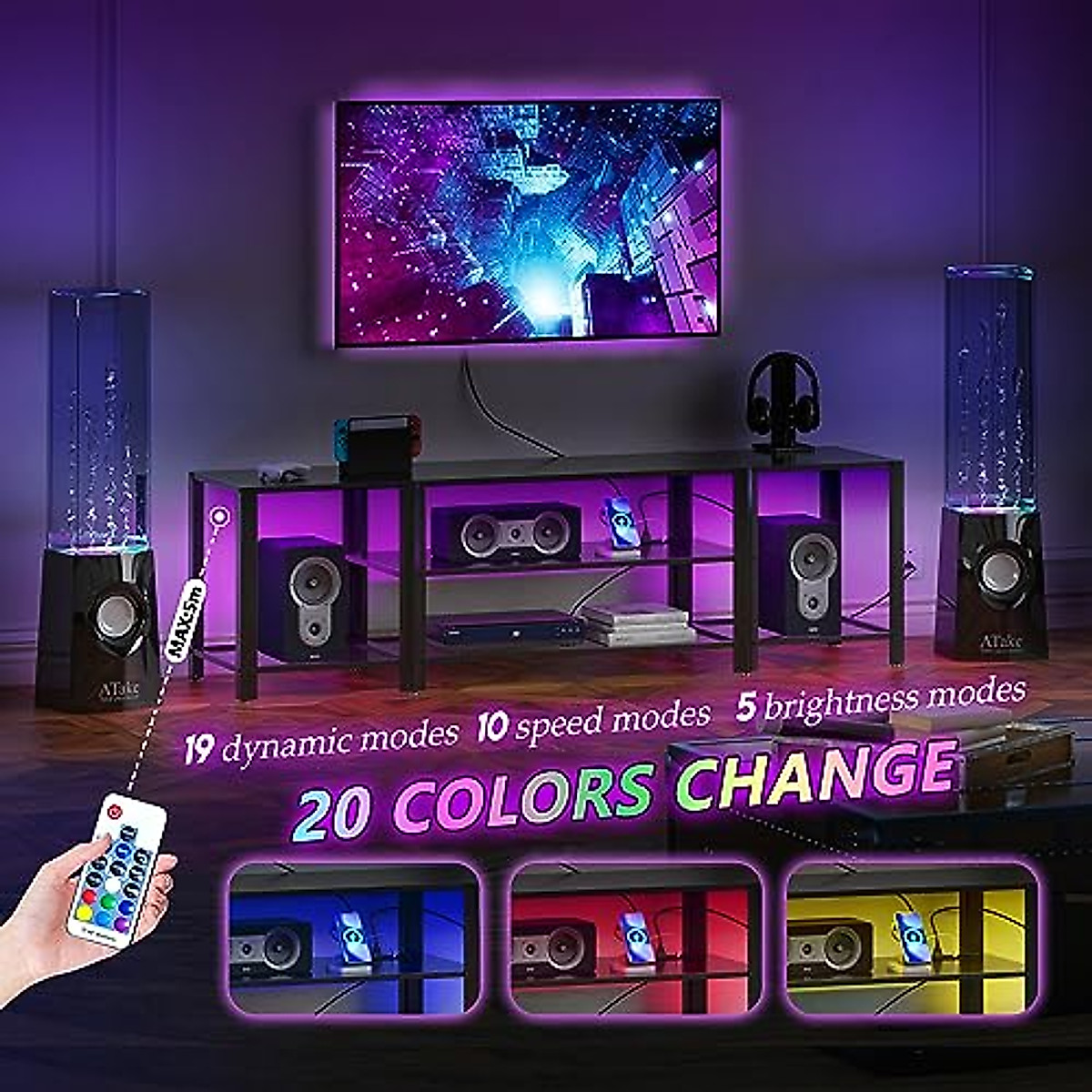 Tantmis Industrial TV Stand with Power Outlet for 55/65/70/75 inch TVs, 3-Tier Entertainment Center, TV Console Table with Open Storage Shelves, Wood TV Stand for Living Room, Bedroom, Black