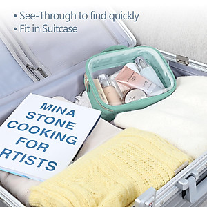 PACKISM TSA Approved Toiletry Bag, 2 Pack Clear Makeup Bags with Handle Large Opening, Clear Toiletry Bags Fit Carry-on Travel Essential, Clear Travel Bags for Toiletries, Turquoise Green