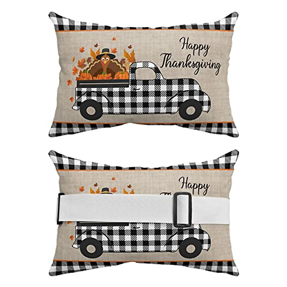 Recliner Head Pillow Ledge Loungers Chair Pillows with Insert Turkey Retro Plaid Truck Lumbar Pillow with Adjustable Strap Outdoor Waterproof Patio Pillows for Couch Beach Pool Office Chair, 2 PCS