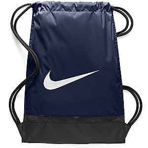 Nike Brasilia Training Gymsack, Drawstring Backpack with Zippered Sides, Water-Resistant Bag, Midnight Navy/Black/White
