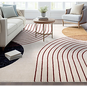 Well Woven Omaha Collection Laslow Modern Rainbow Ivory 5'3" x 7'3" Area Rug - for Living Room, Bedroom, and Dining Room