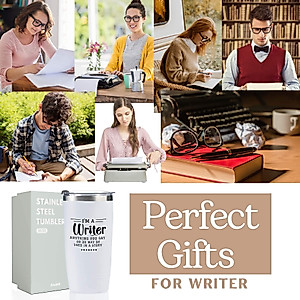 Onebttl Funny Writer Gifts For Women, Men - I'm a Writer Anything You Say or Do May be Used in a Story - 20oz/590ml Stainless Steel Insulated Tumbler with Lid, Message Card - (White)