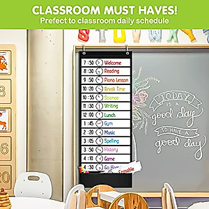 EAMAY Daily Schedule Pocket Charts, Teacher Schedule Chart with Resuable 18 Custom Cards, Classroom Pocket Chart for School Office or Homeschool Activities, Black