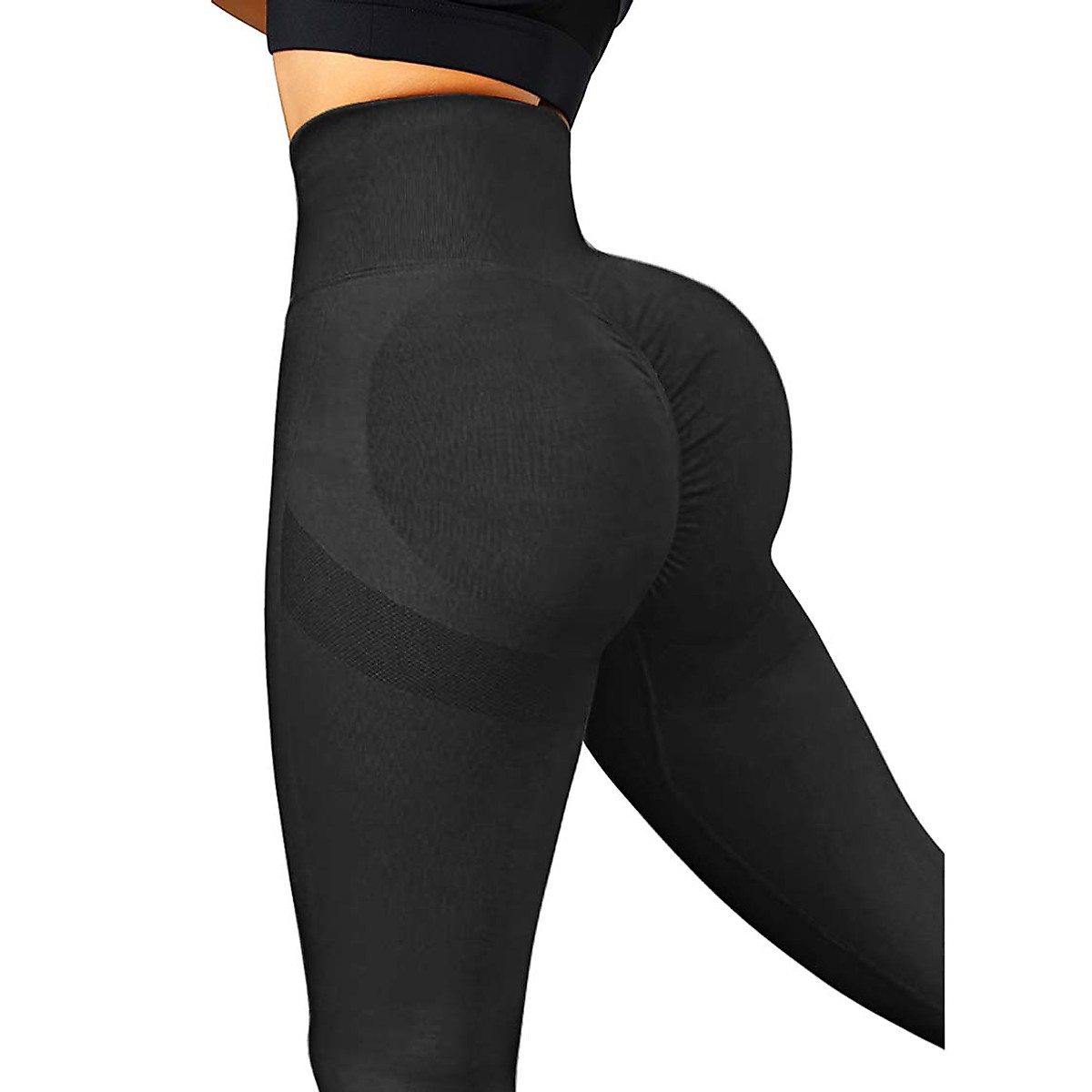 SUUKSESS Women Contour Butt Lifting Seamless Leggings Ombre High Waisted Workout Yoga Pants (Black, L)
