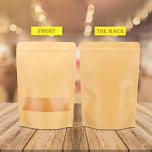 mortd 50Pcs Kraft Paper Sealable Bags with Window, Resealable Food Storage Pouch Stand Up Bags, Reusable Zip Lock Food Storage Bags Seal Paper Bag for Home Kitchen Packaging Products