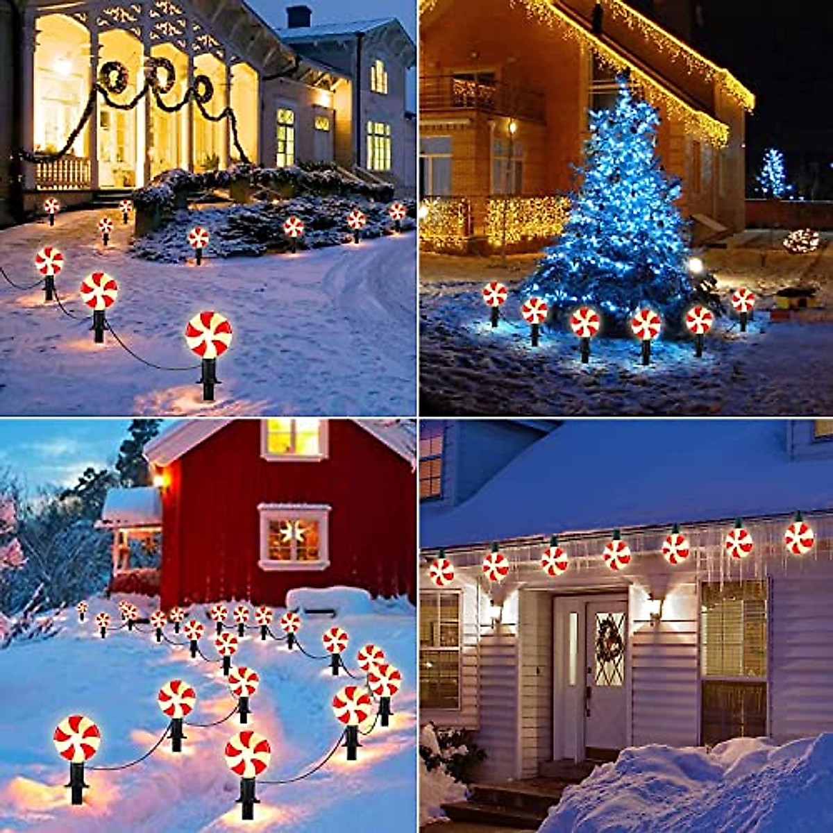 Christmas Lollipop Pathway Lights Outdoor, 7.2ft Plug in Peppermint Walkway String Lights for Christmas Decoration, Garden, Yard, Hangable, Waterproof, Connectable, Warm White (2 PC)
