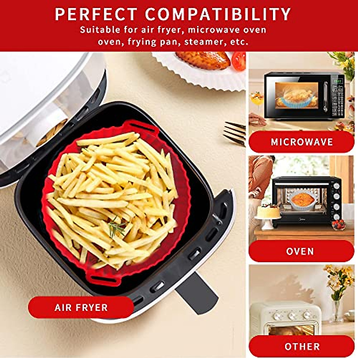 UOUYOO Air Fryer Silicone Liners,2 pack Air Fryer Silicone Pot Fits 3QT 4QT 5QT Air Fryer,Reusable Non Stick Air fryers Basket Oven Accessories, Replacement of Flammable Parchment Liner Paper