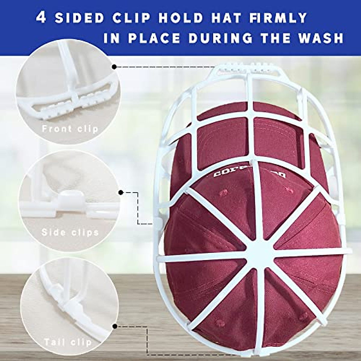 2 Pack Hat Washer for Washing Machine, Hat Cleaner for Baseball Caps Washing Cage with Laundry Bag, Hat Holder for Washing Machine, Hat Protector Rack Hat Shaper (Sapphire-2pcs)