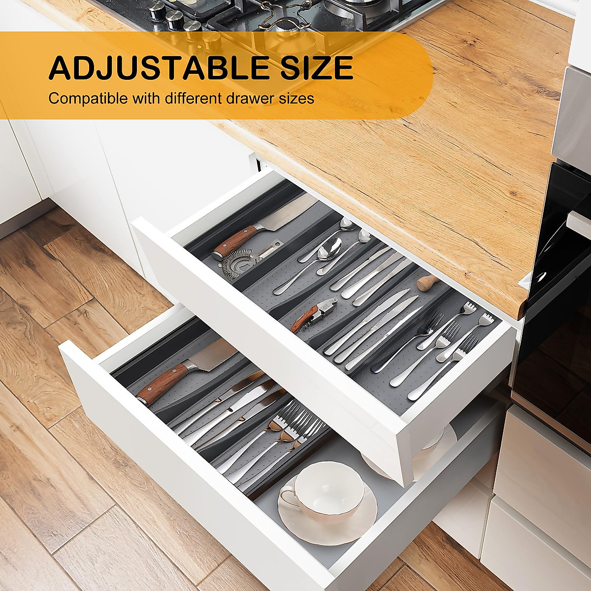 3 Pack Clear Plastic Drawer Organizer, No-Slip Cutlery Tray Utensil Organizer for Kitchen Drawers, Cosmetic Tray for Dressing Table Makeup Storage Organiser in Bedroom and Living Room 7.5" X 13"