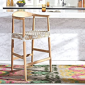 Safavieh Home Collection Bandelier Natural Teak and White Leather Counter Stool