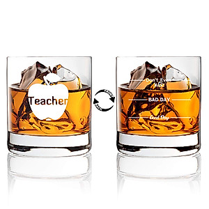 AGMdesign, Funny Double sided Good Day Bad Day Don't Even Ask Teacher Whiskey Glasses Gift for Teacher's, educator, teaching team