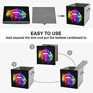 Gay Homosexual Lesbian Rainbow Lips Foldable Storage Bins Printd Fabric Cube Baskets Boxes with Handles for Clothes Toys, 11x11x11