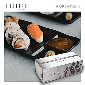 GOLIBER 16 Piece Japanese Style Sushi Plate Set - Includes 4 sushi plates and soy sauce bowls, 4 Chopsticks, 4 Chopstick Holders Sushi Set For 4 Sushi Kit - Sushi Tableware Set - Melamine Sushi Dishes