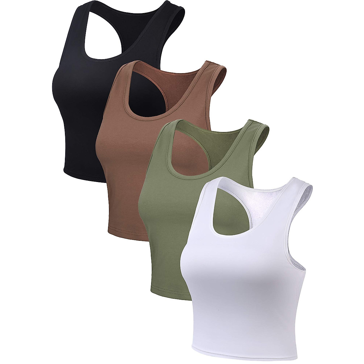 Boao 4 Pieces Basic Crop Tank Tops Sleeveless Racerback Crop Top for Women (Black, White, Army Green, Coffee, Small)
