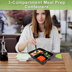 MUXHEL 50 Pack 30 oz 3-Compartment Meal Prep Containers with Lids, BPA Free Plastic Food Container Reusable, Microwave Safe Take Out Container with Lid for Meal Prep, Large, Black