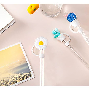 8pcs Drinking Straw Covers Cap, Lovely Cartoon Reusable Drinking Straw Tips Lids, Straw Toppers for Tumblers, Portable Cute Straw Tips Covers, Dust Proof Plugs Cap Protector (8 different patterns)