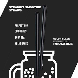 Black Jumbo Smoothie Straws, Black Disposable Wide-mouthed Large Milkshake Straws 9'' Inches High/Tall 100 pack