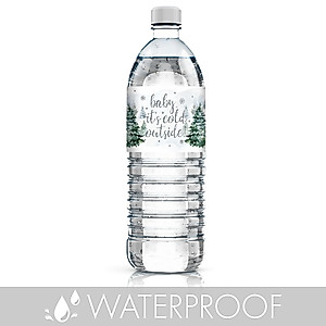 Baby It's Cold Outside Winter Baby Shower Water Bottle Labels, Waterproof Stickers for Water Bottles - 24 Count