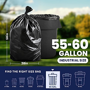 Plasticplace 55 gallon Trash Bags │ 1.2 Mil │ Black Heavy Duty Garbage Can Liners │ 38” x 58”