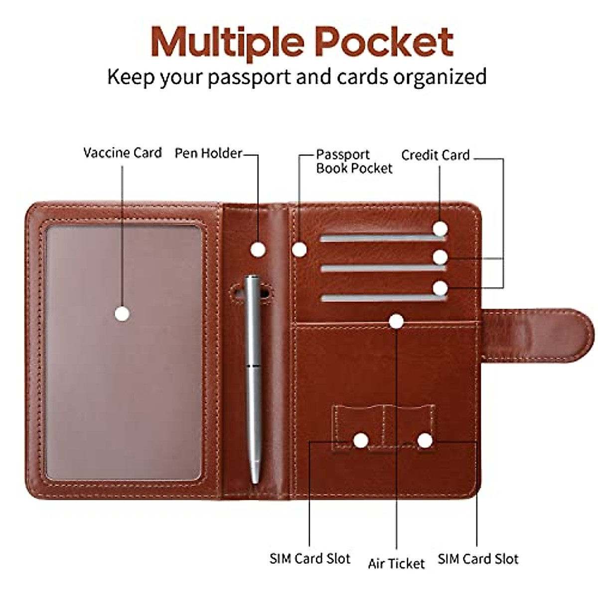 MCmolis Passport and Vaccine Card Holder Combo,RFID Blocking Leather Cover Case Travel Documents Organizer Protector With CDC Vaccination Card Slot and Magnetic Buckle-Brown