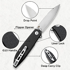 SENCUT Bocll II Pocket Knife Folding Knife for EDC, Liner Lock Small Knife with G10 Handle, Design by Brad Zinker, 2.96'' Blade for Indoor Outdoor Gifts S22019-1