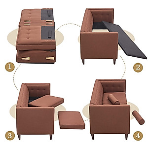 Dreamsir 58Inches Loveseat Sofa, 2 Seater Fabric Sofa Couch with Two Throw Pillows, Solid Wood, Mid Century Modern Couch for Living Room, Small Space, Apartment（Brown） 7097 Linen