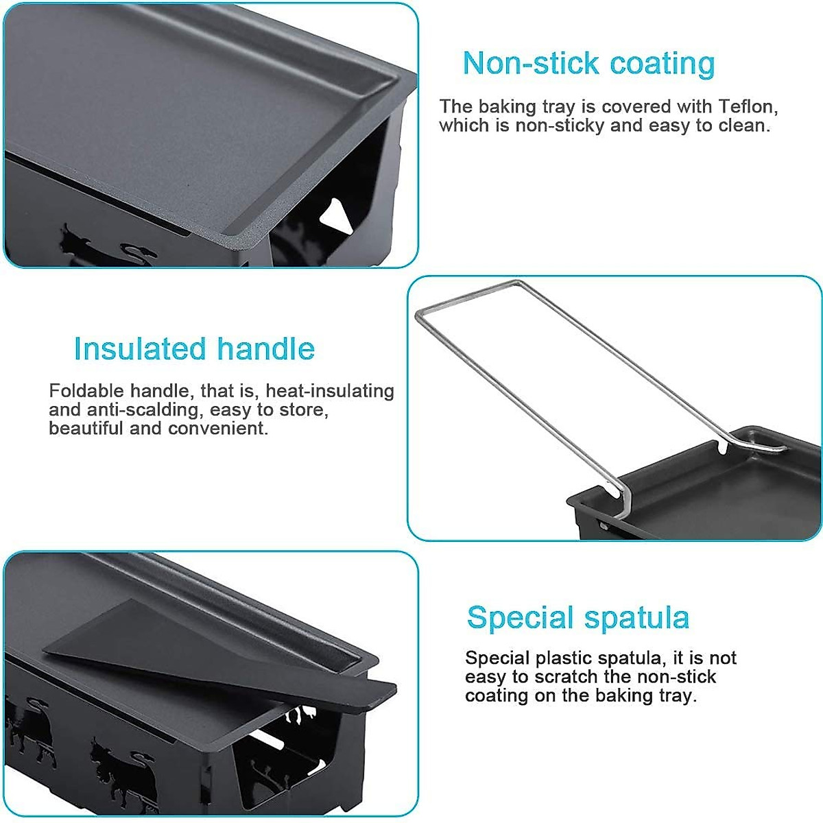 Cheese Raclette Set, Portable Candlelight Raclette Pan Foldable Non-Stick Rotaster Baking Tray Stove Set with Spatula Home Kitchen Grilling Tool