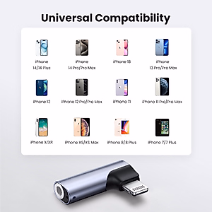 UGREEN Headphone Adapter for iPhone Lightning to 3.5mm Jack MFi TRRS Aux Earphone Stereo Audio Mic Converter Mini Dongle Compatible with iPhone 14 13 Pro Max 12 11 XR XS SE 2022, iPad, Headset, Car