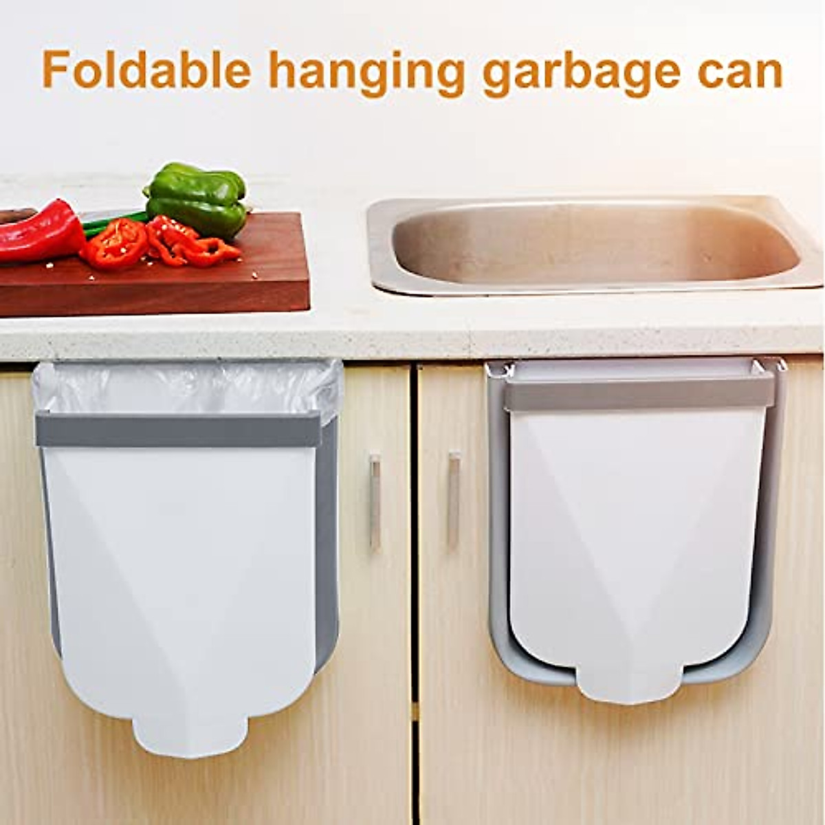 Rumtut Hanging Kitchen Cabinet Door Lid Trash Can, Gallon Small Trash Can, Hanging or Standing Plastic Compost Bin for Cabinets/Bedroom/Office/Camping