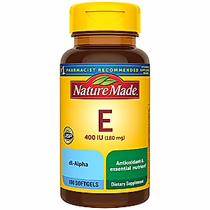 Nature Made Vitamin E 180 mg (400 IU) dl-Alpha, Dietary Supplement for Antioxidant Support, 100 Softgels, 100 Day Supply